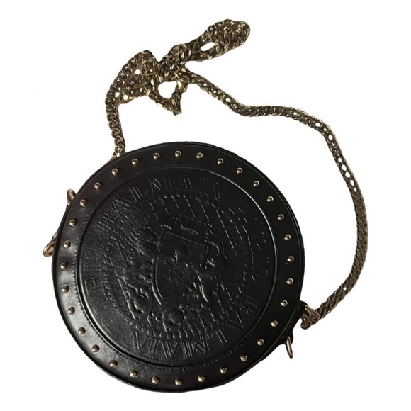 Balmain | Bags | Balmain Round Black Leather With Gold Chain Strap And ...